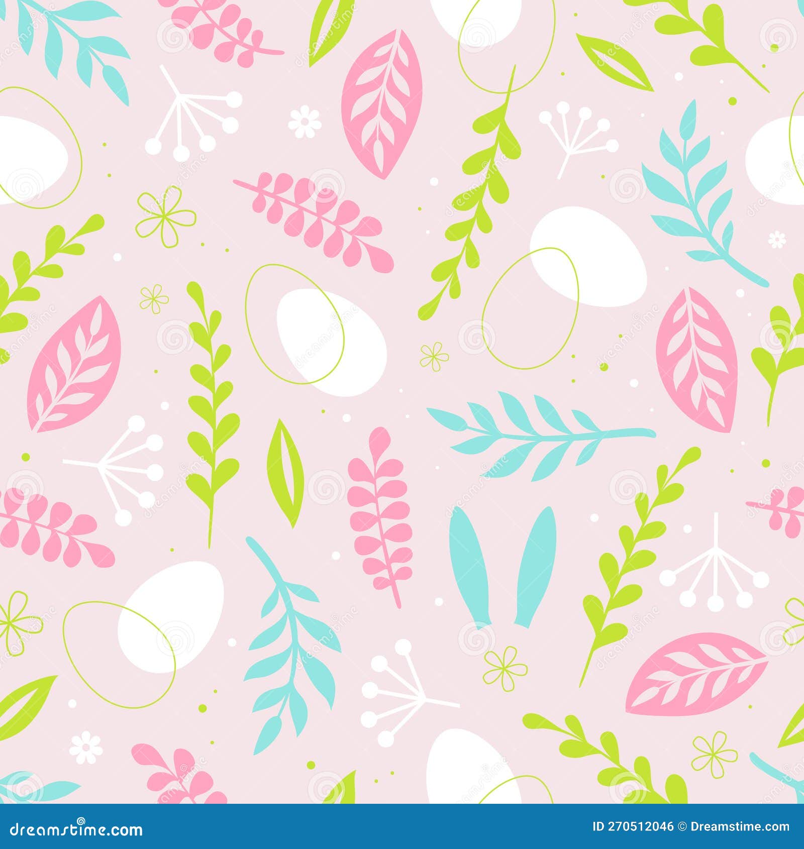 Happy Easter Seamless Pattern with Easter Eggs, Rabbit Ears and Floral Decorative Elements ...