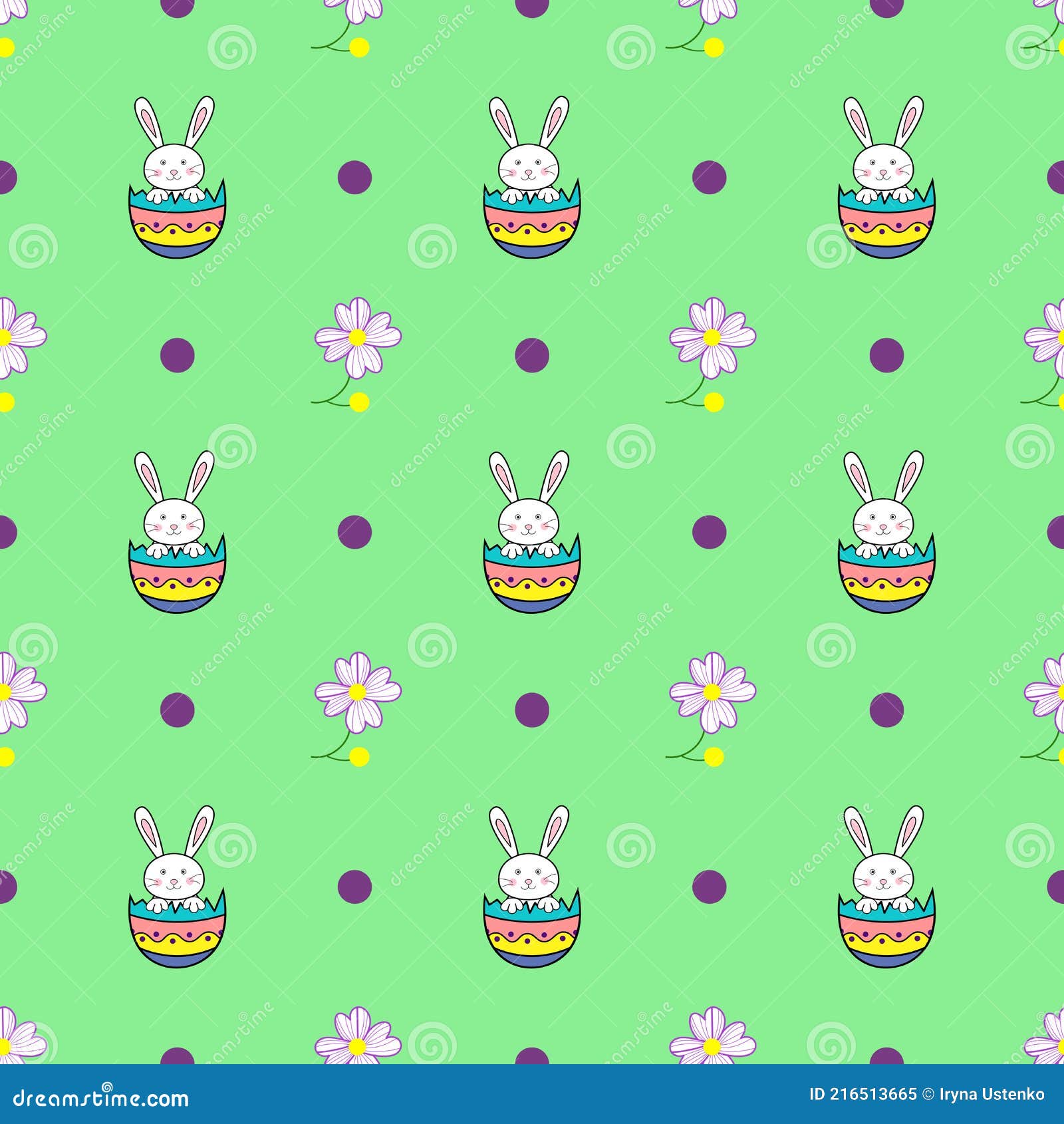 Happy Easter Seamless Pattern with Rabbit in Egg and Flower Shell on ...