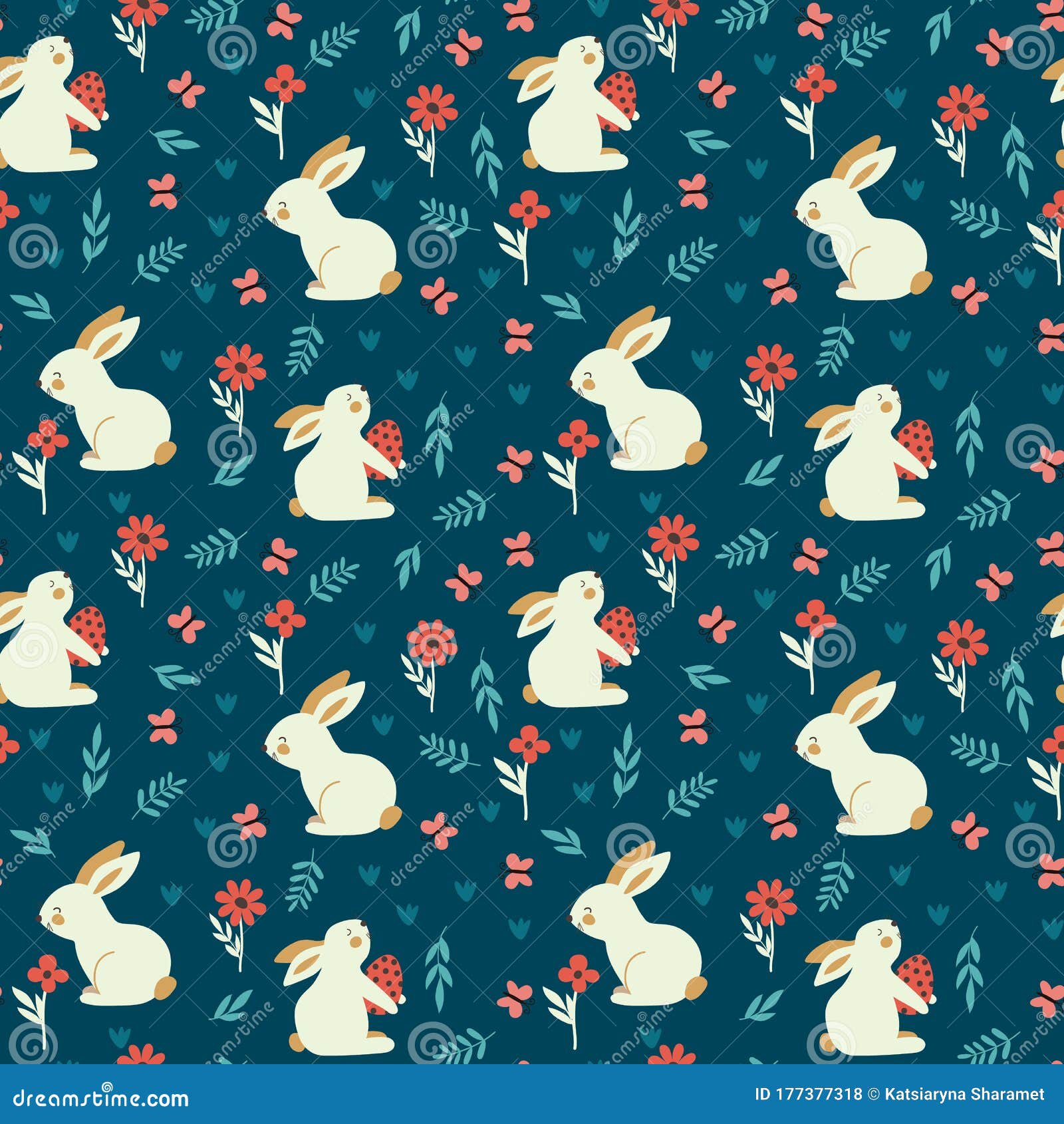Happy Easter Seamless Pattern with Rabbit. Vector Stock Vector ...