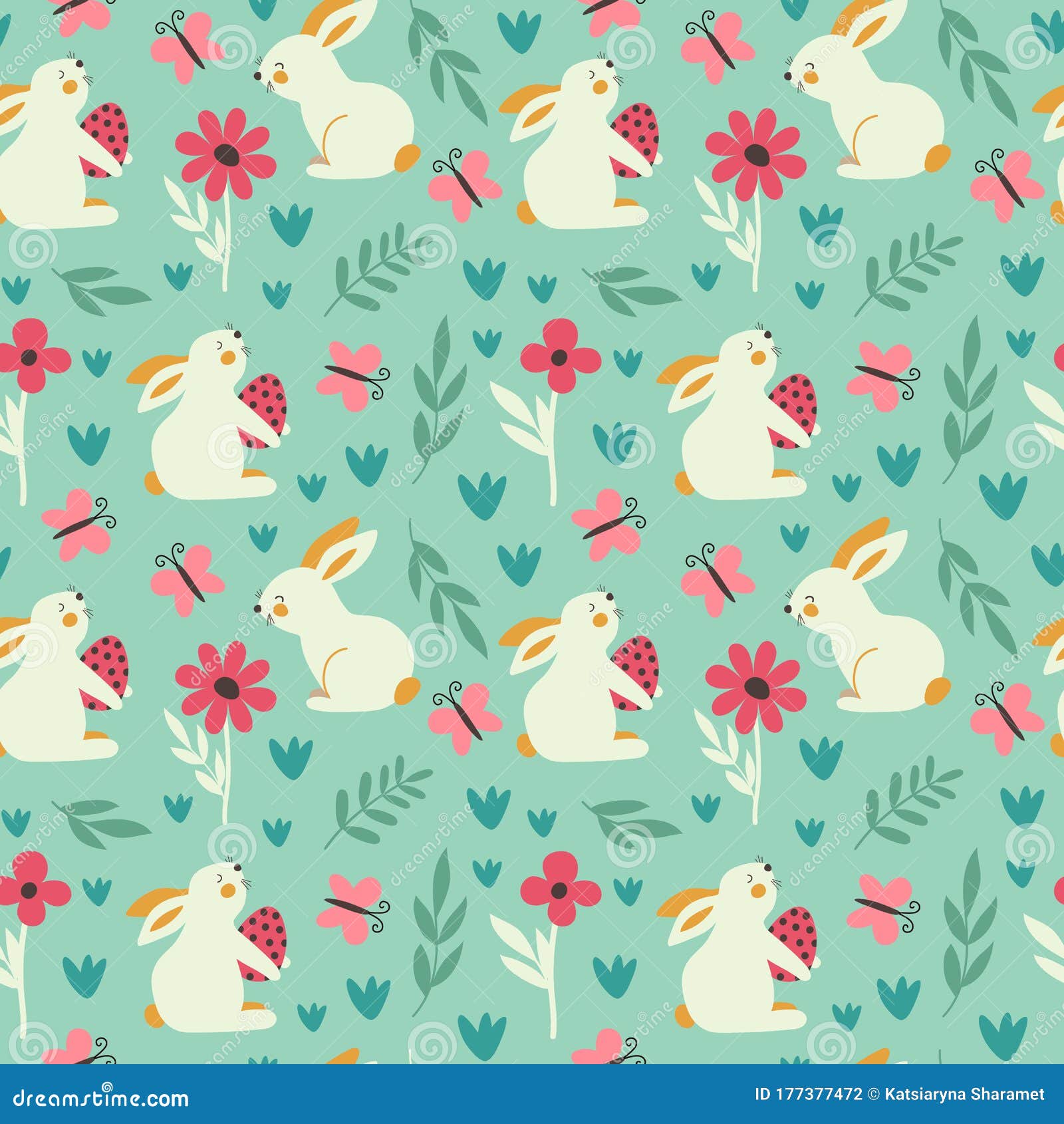 Happy Easter Seamless Pattern with Rabbit. Vector Stock Vector ...