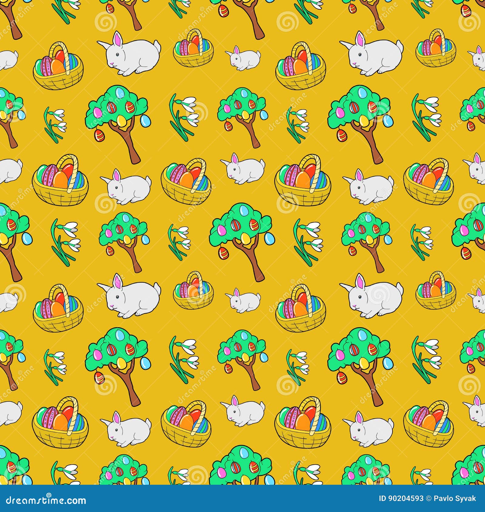 Happy Easter Seamless Pattern with Traditional Eggs and Bunny Stock ...