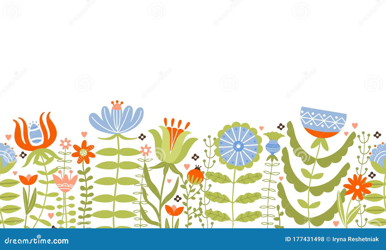 Happy Easter Seamless Spring Floristic Frame Border. Various Flowers ...