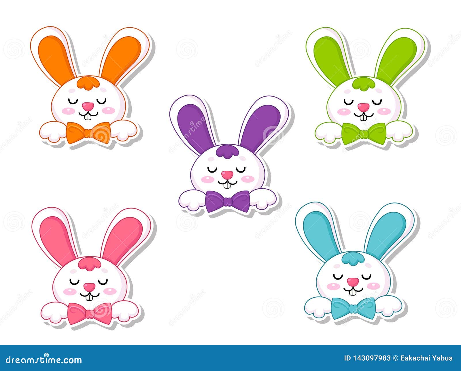 Happy Easter Set Cute Cartoon Rabbit Sticker. Vector Illustration ...