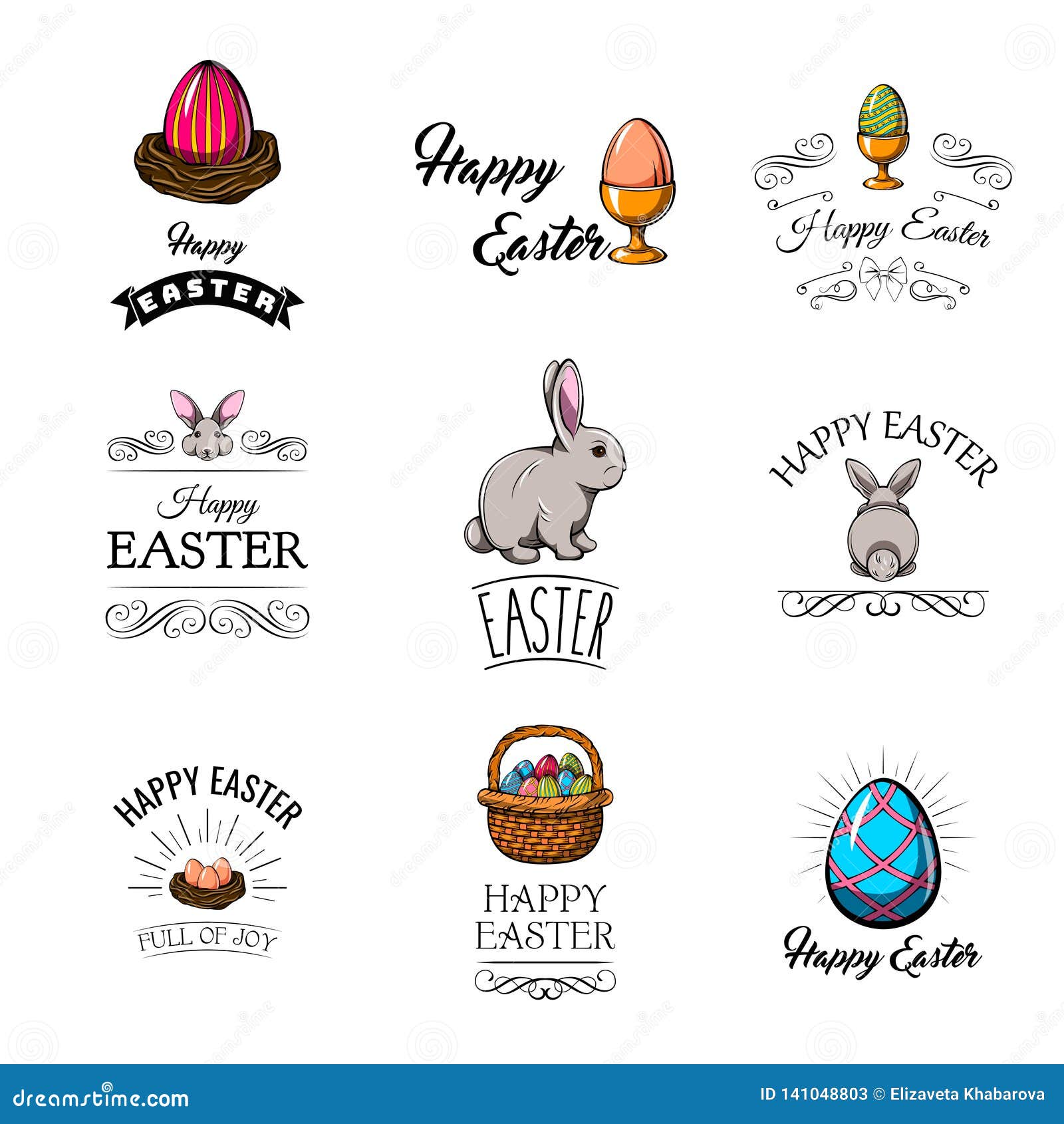 Happy Easter labels set stock vector. Illustration of christianity ...