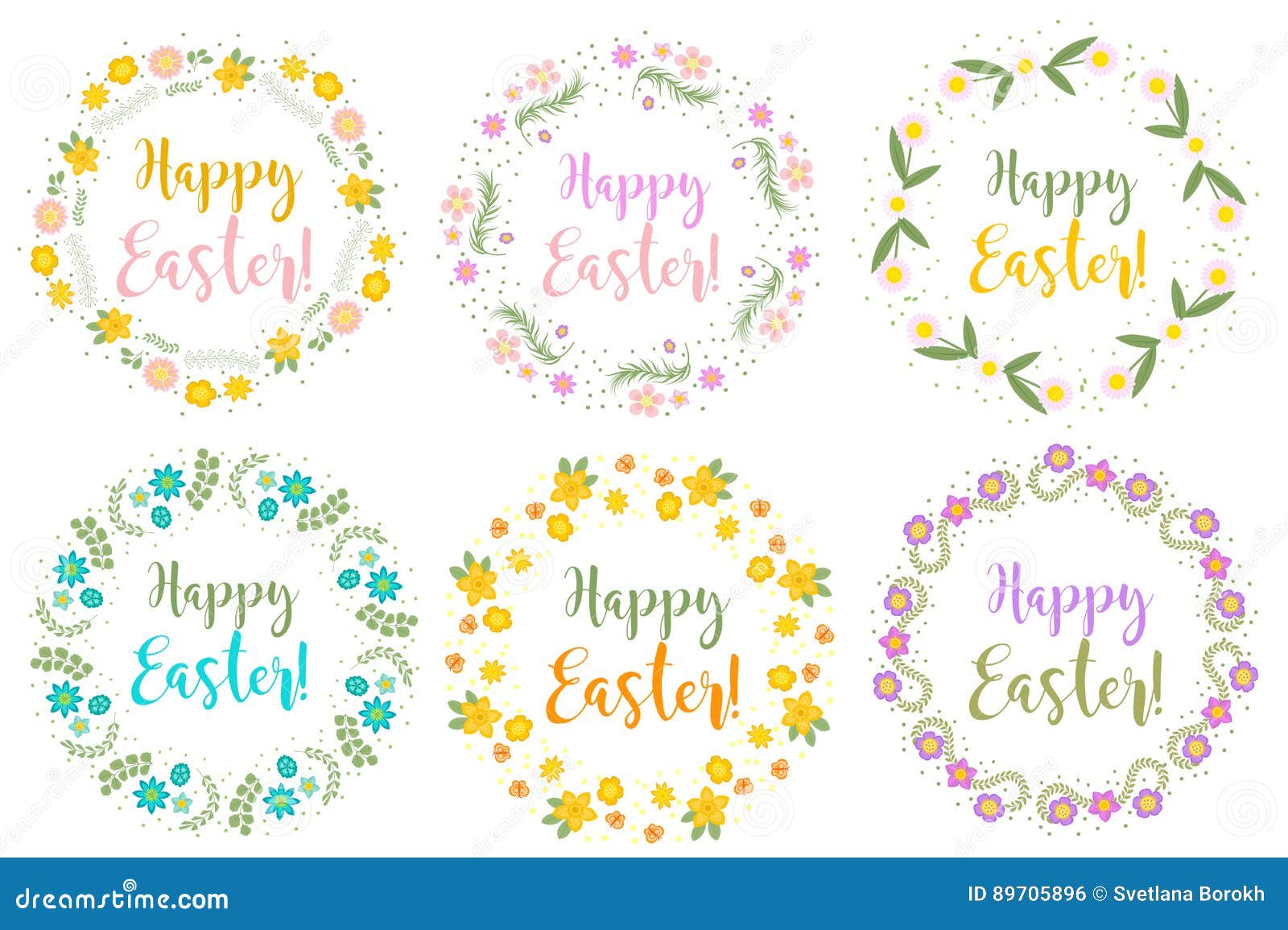 Happy Easter Set Floral Frame for Text, on White Background. Vector ...