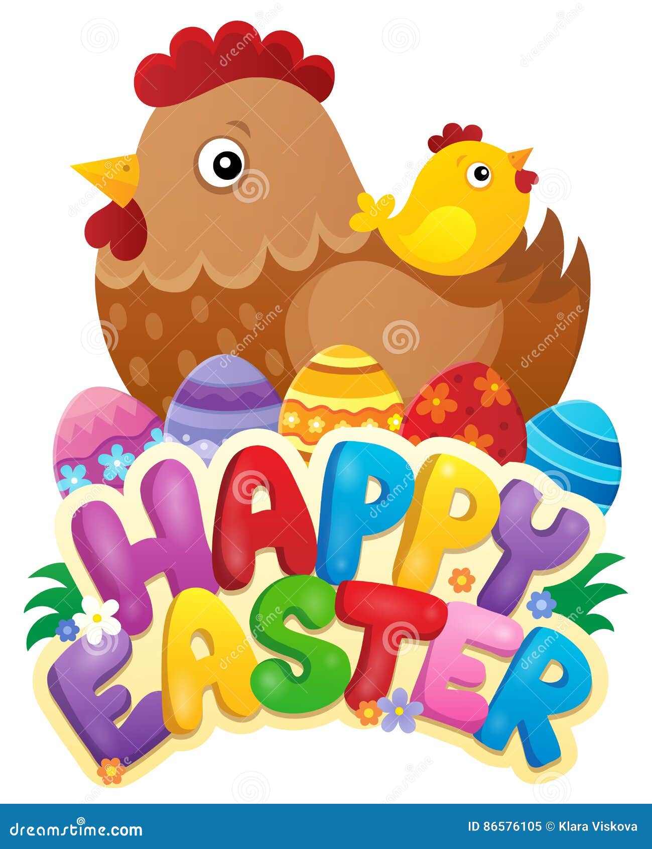 Happy Easter Sign with Hen and Chicken Stock Vector - Illustration of ...