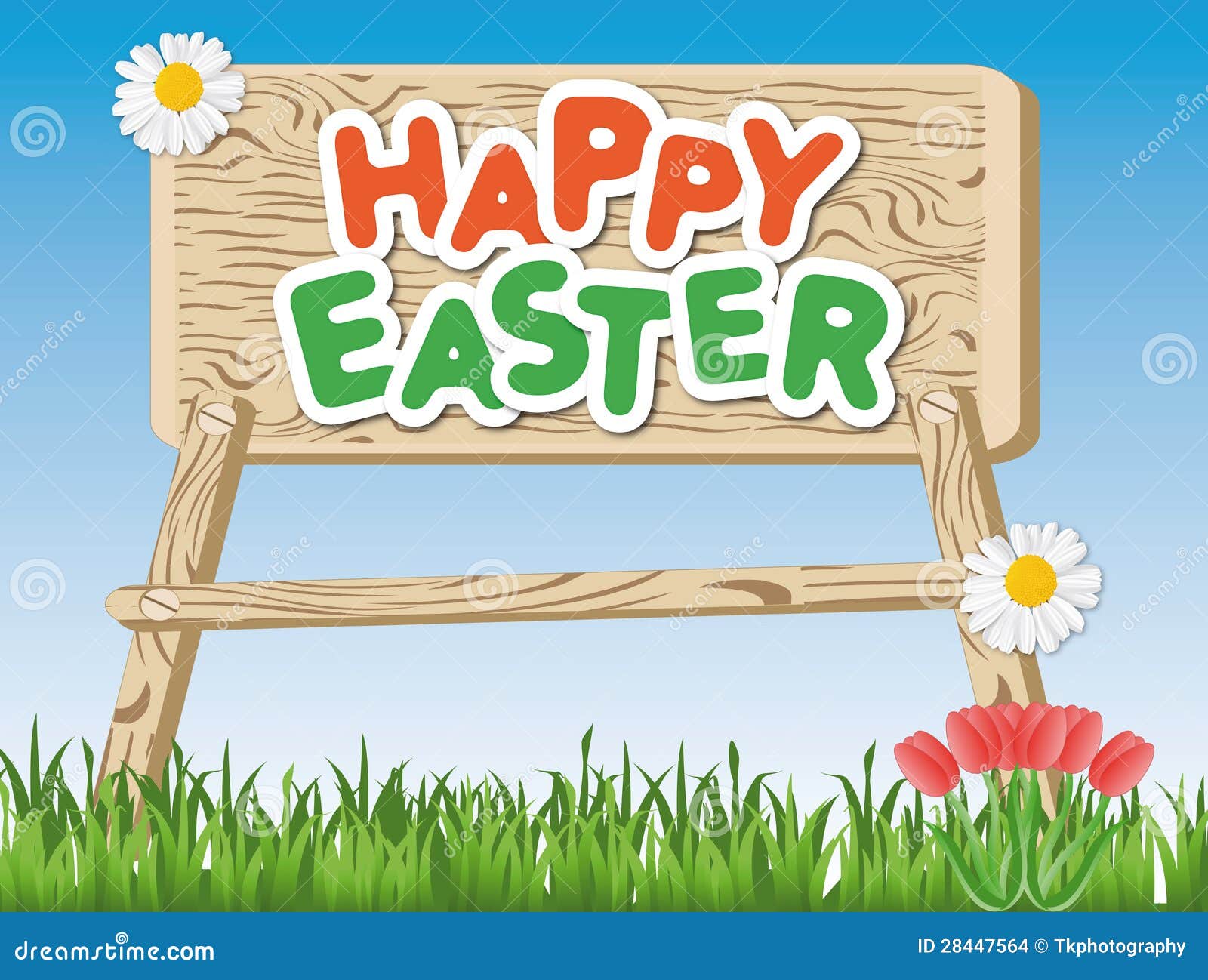 Happy Easter Sign on a Meadow Stock Illustration - Illustration of ...