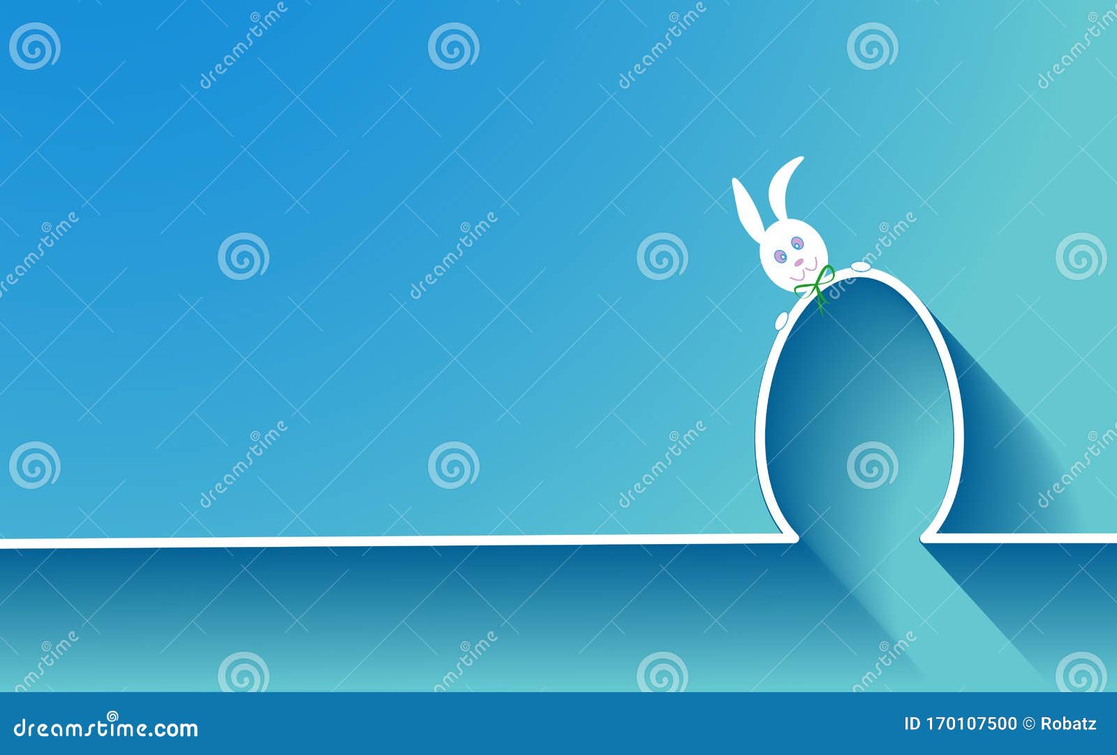 Happy Easter Skyline Rabbit and Egg, Flat Design, Outline Drawing ...
