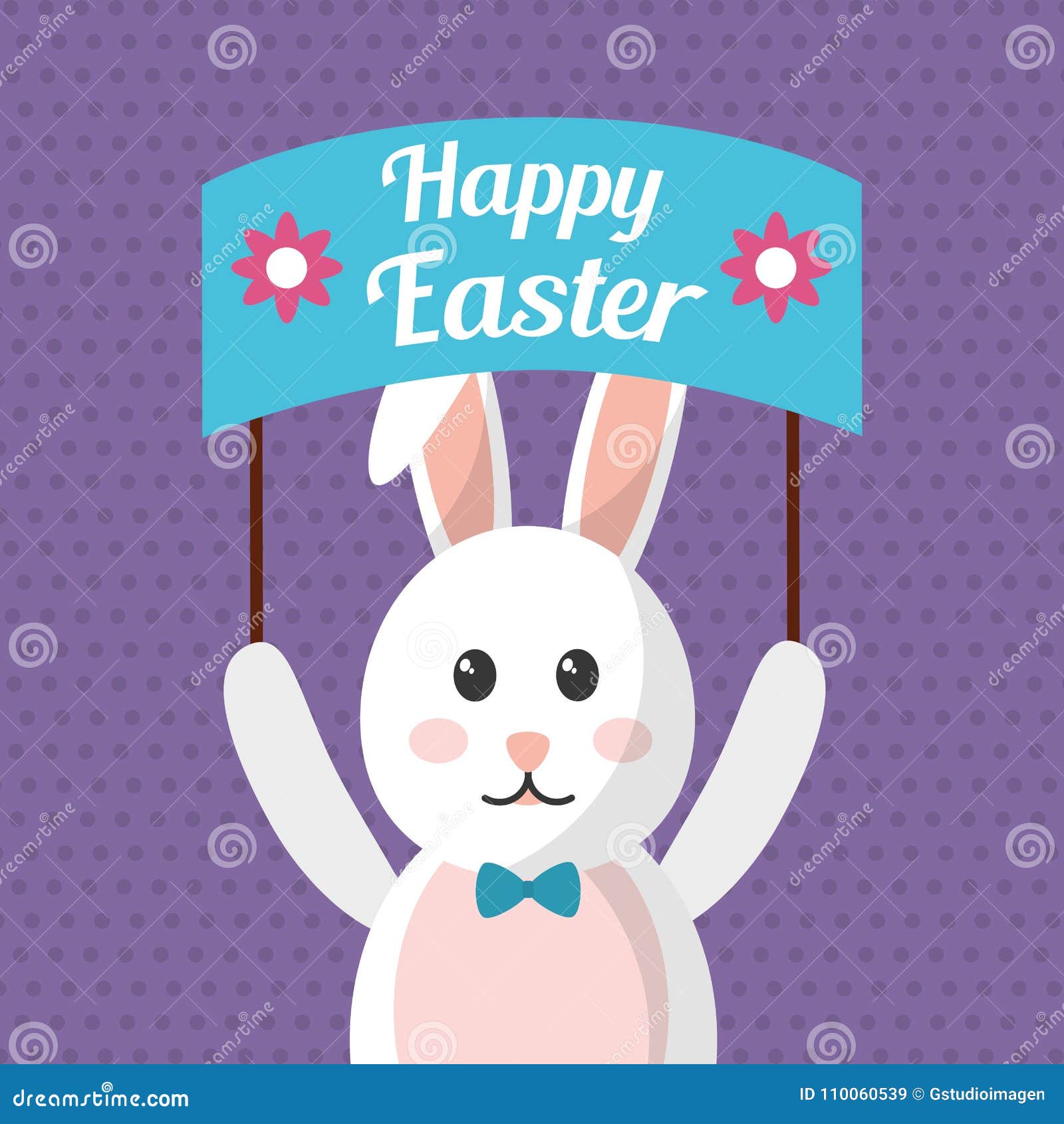 Happy Easter Smiling Rabbit with Poster and Colored Eggs Stock Vector ...