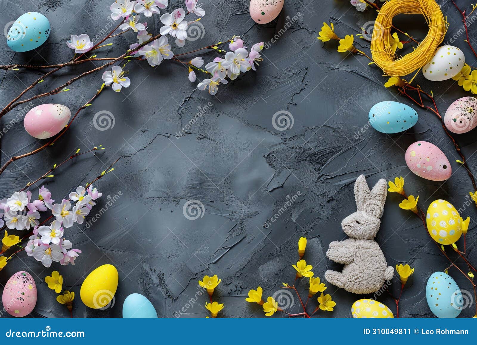 Happy Easter Spirited Eggs Blooming Basket. White Traditional Bunny ...