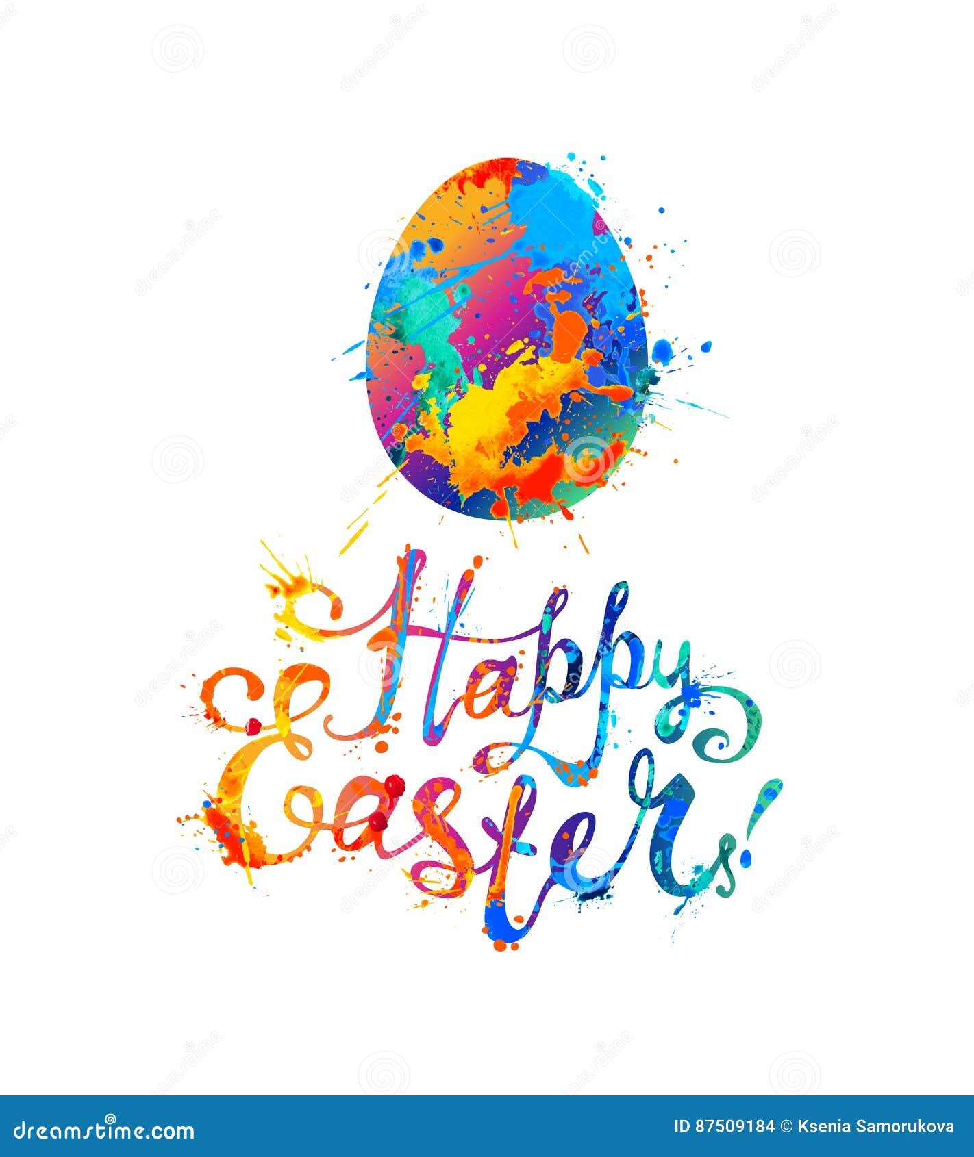 Happy Easter! Splash Paint Hand Written Inscription and Easter E Stock ...