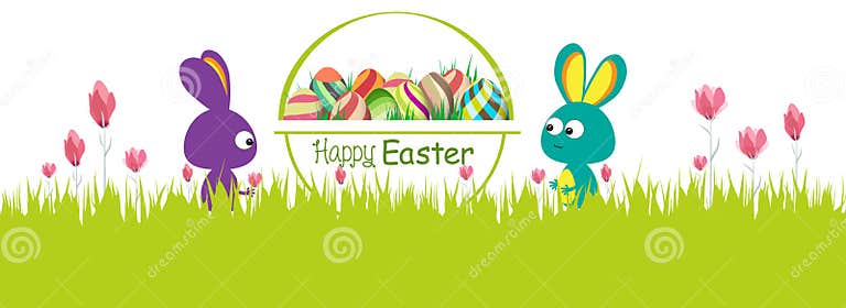 Happy Easter. Spring Banner Stock Illustration - Illustration of garden ...