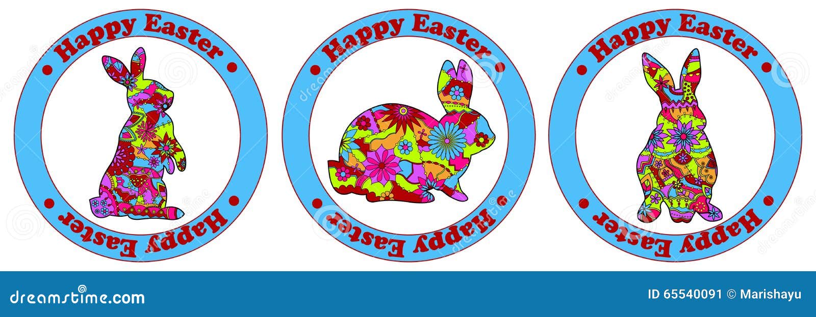 Happy Easter Stickers with Rabbits Stock Vector - Illustration of ...