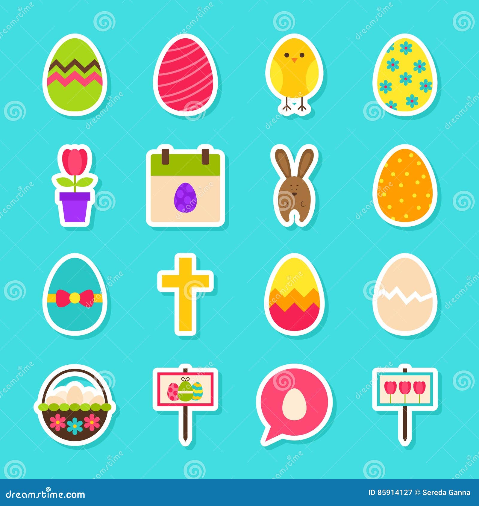 Happy Easter Stickers stock vector. Illustration of chat - 85914127