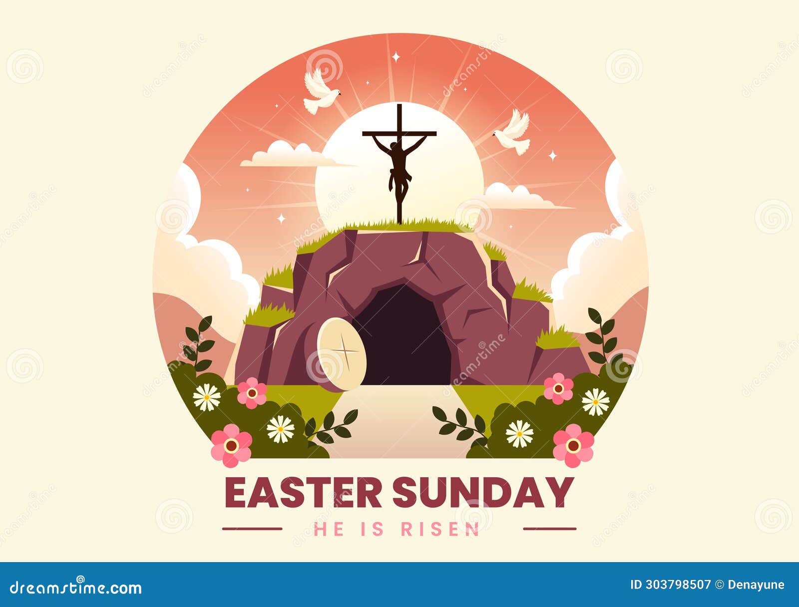 Happy Easter Sunday Vector Illustration of Jesus, he is Risen and ...