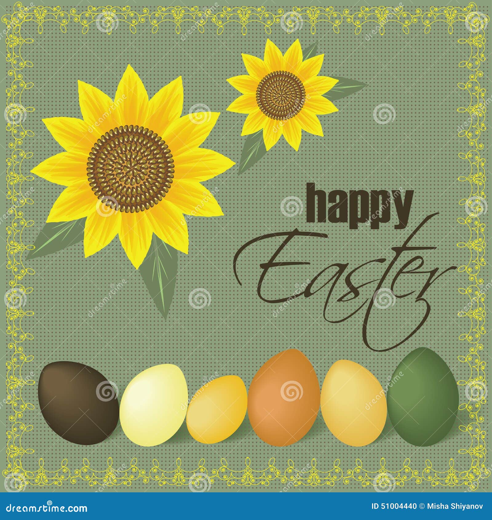 Happy Easter Sunflowers Card. Stock Vector - Illustration of ...