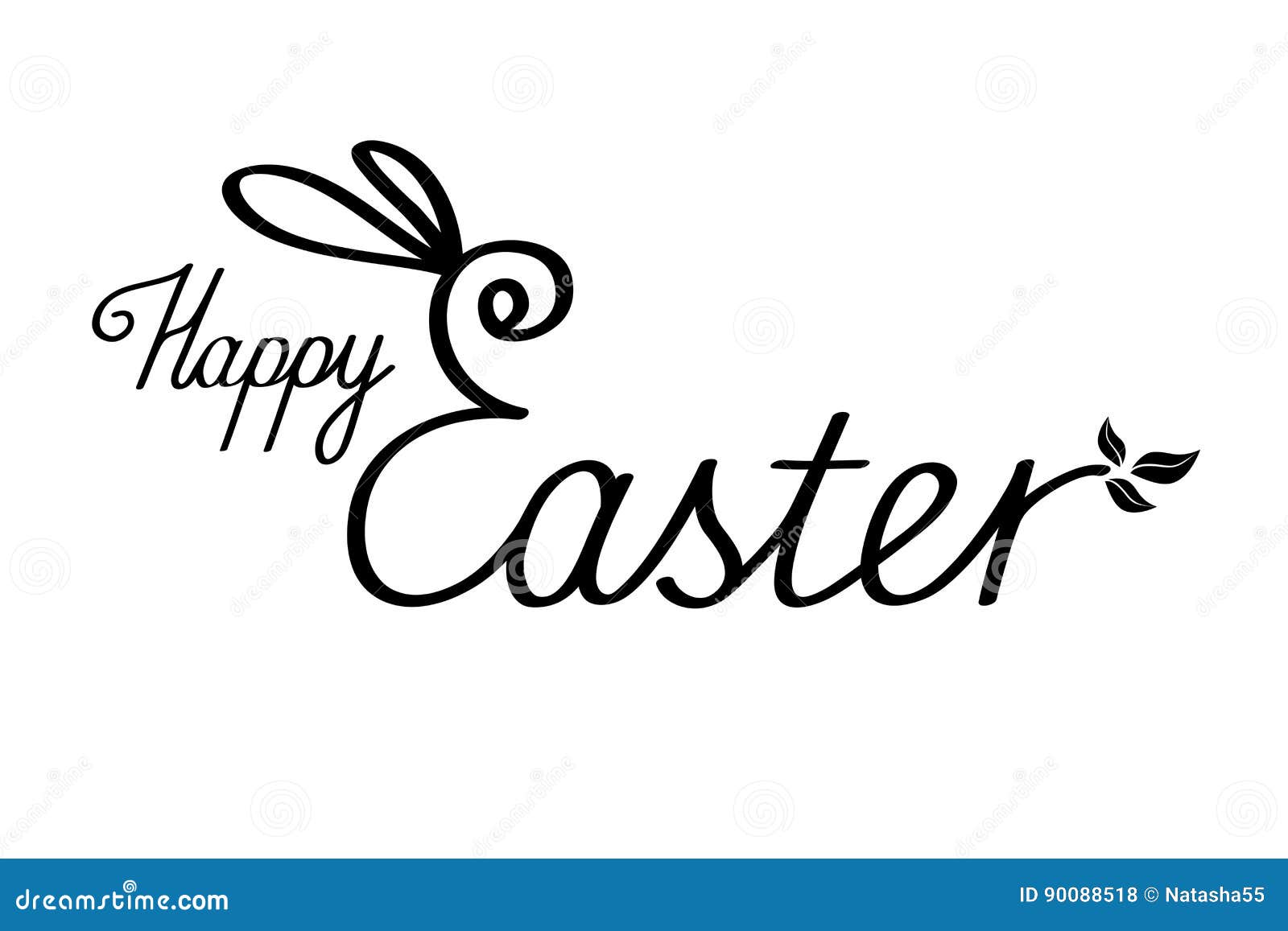 Happy Easter Text With Bunny Ears Black Lettering On White Stock