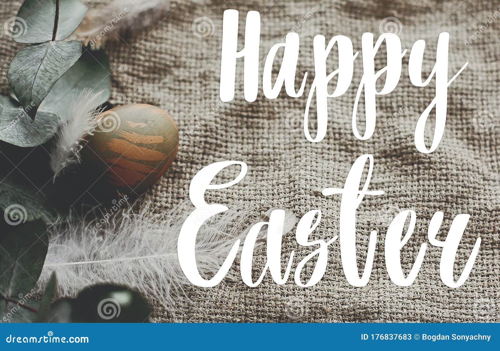 Happy Easter Text. Easter Greetings Card. Stylish Easter Egg in ...