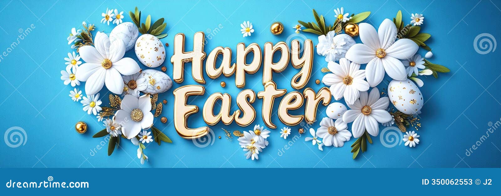 Happy Easter Text with Floral Decor on Blue Background. Happy Easter ...