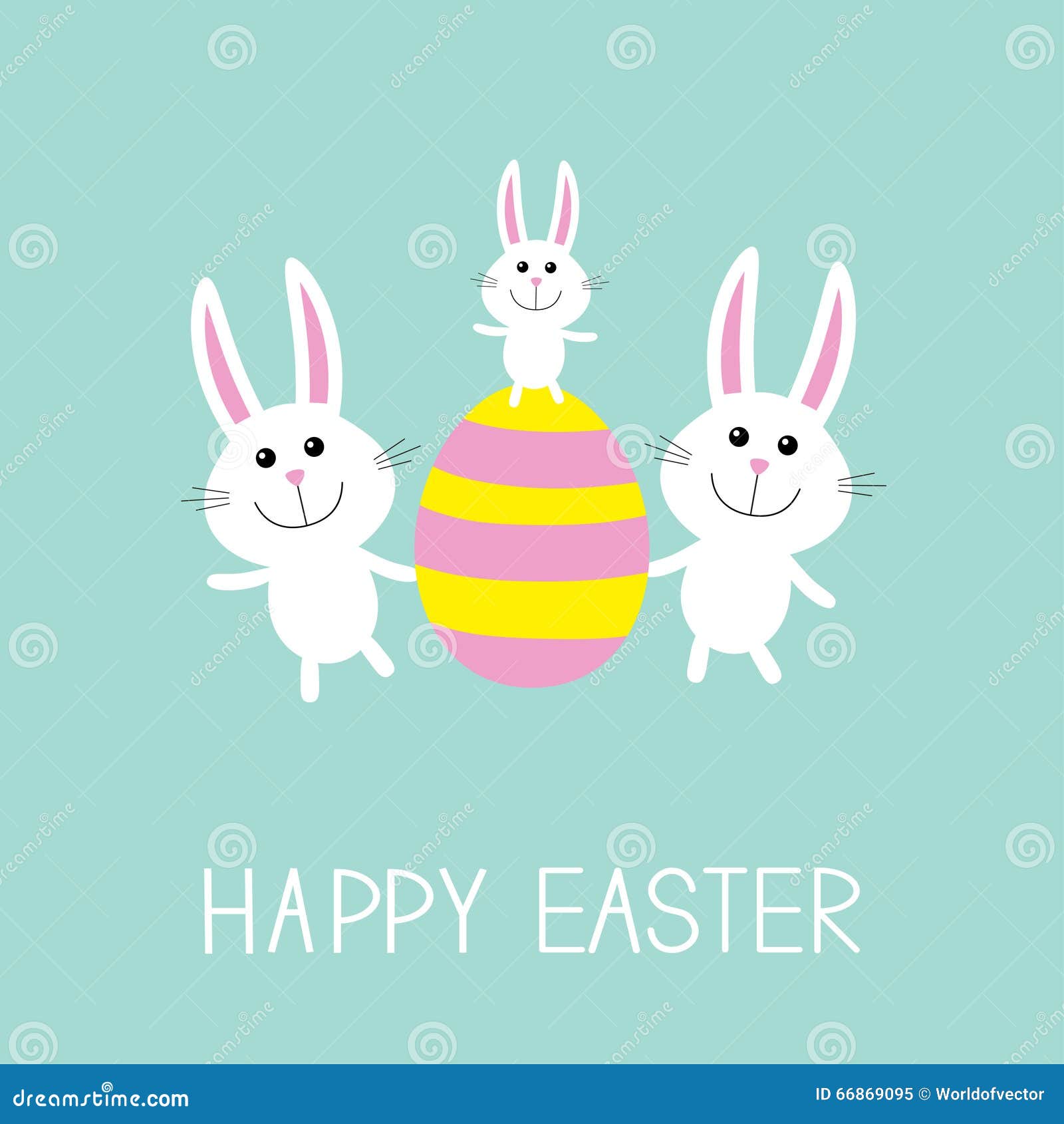 Happy Easter. Three Bunny Rabbit Family and Striped Egg. Flat Design ...