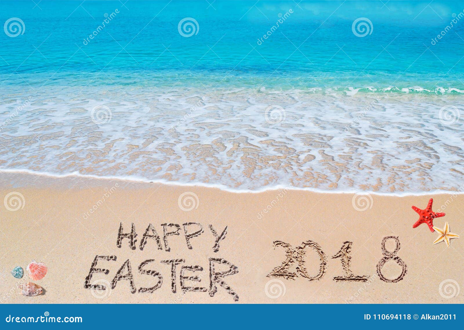 Happy Easter 2018 on a Tropical Beach Under Clouds Stock Photo - Image ...