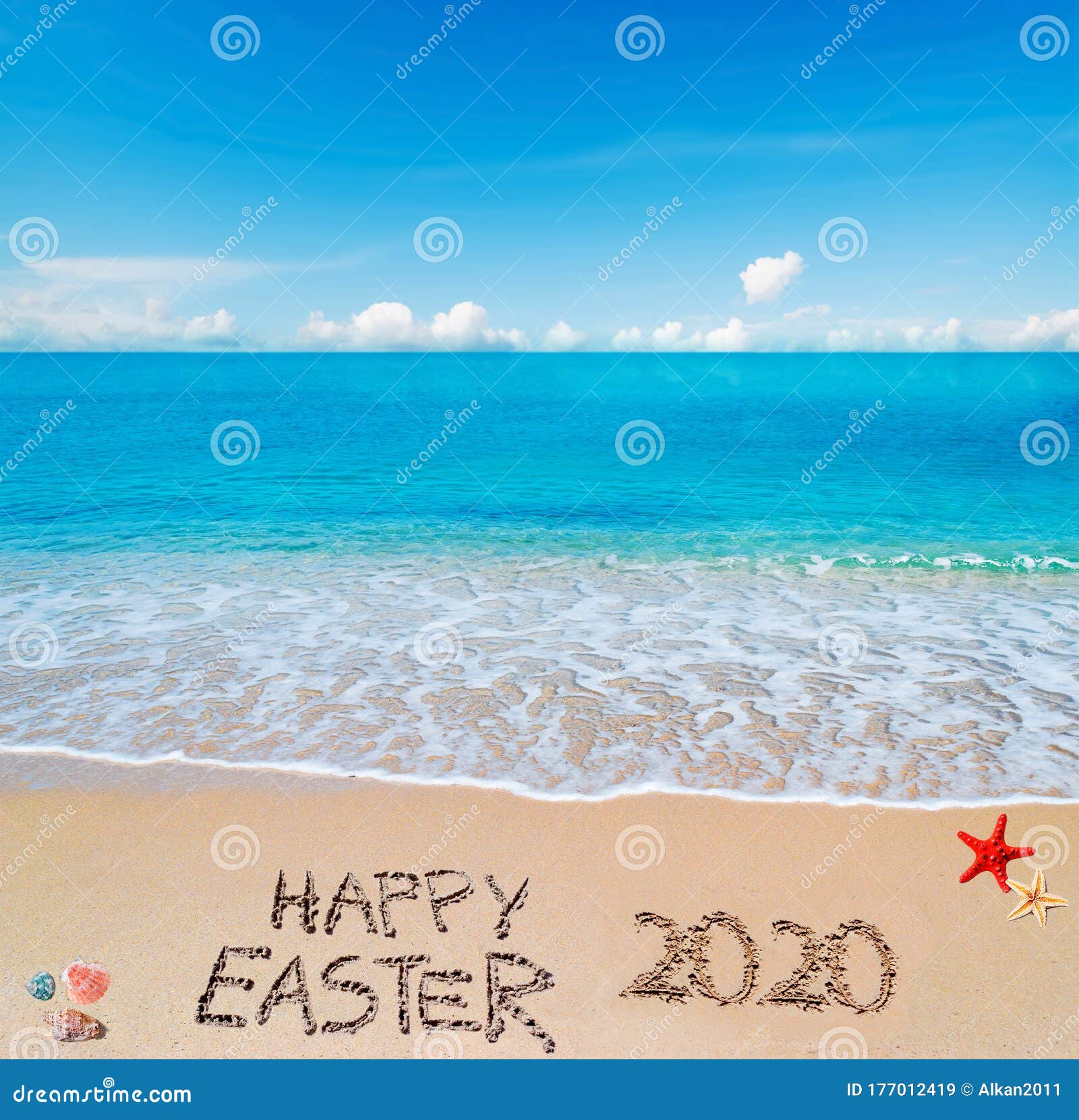 Happy Easter 2020 on a Tropical Beach Under Clouds Stock Image - Image ...