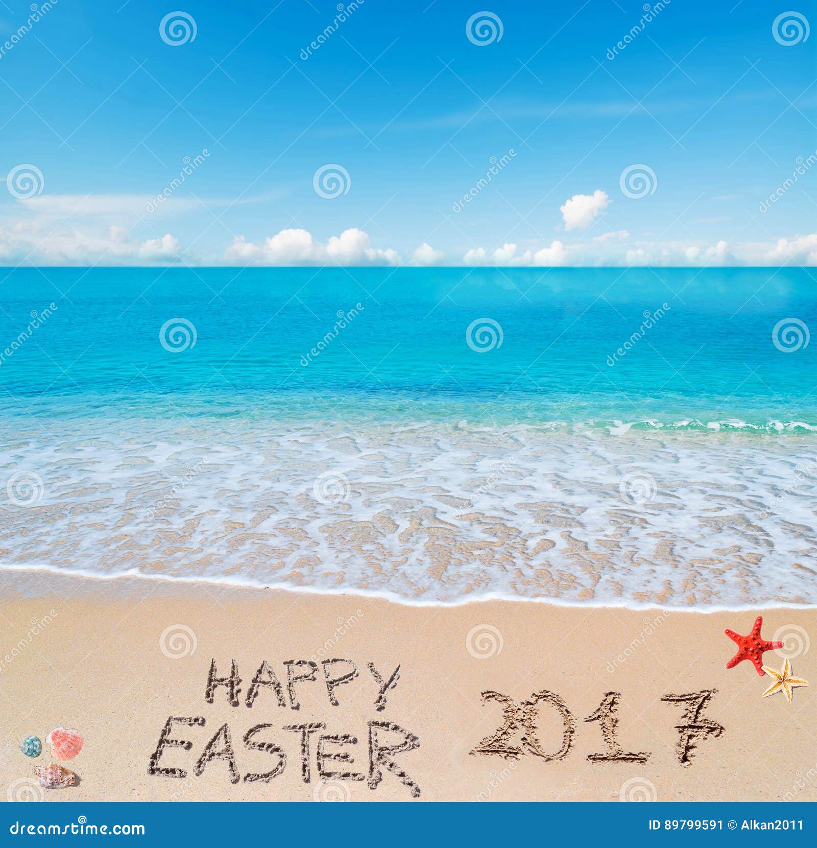 Happy Easter 2017 on a Tropical Beach Under Clouds Stock Image - Image ...