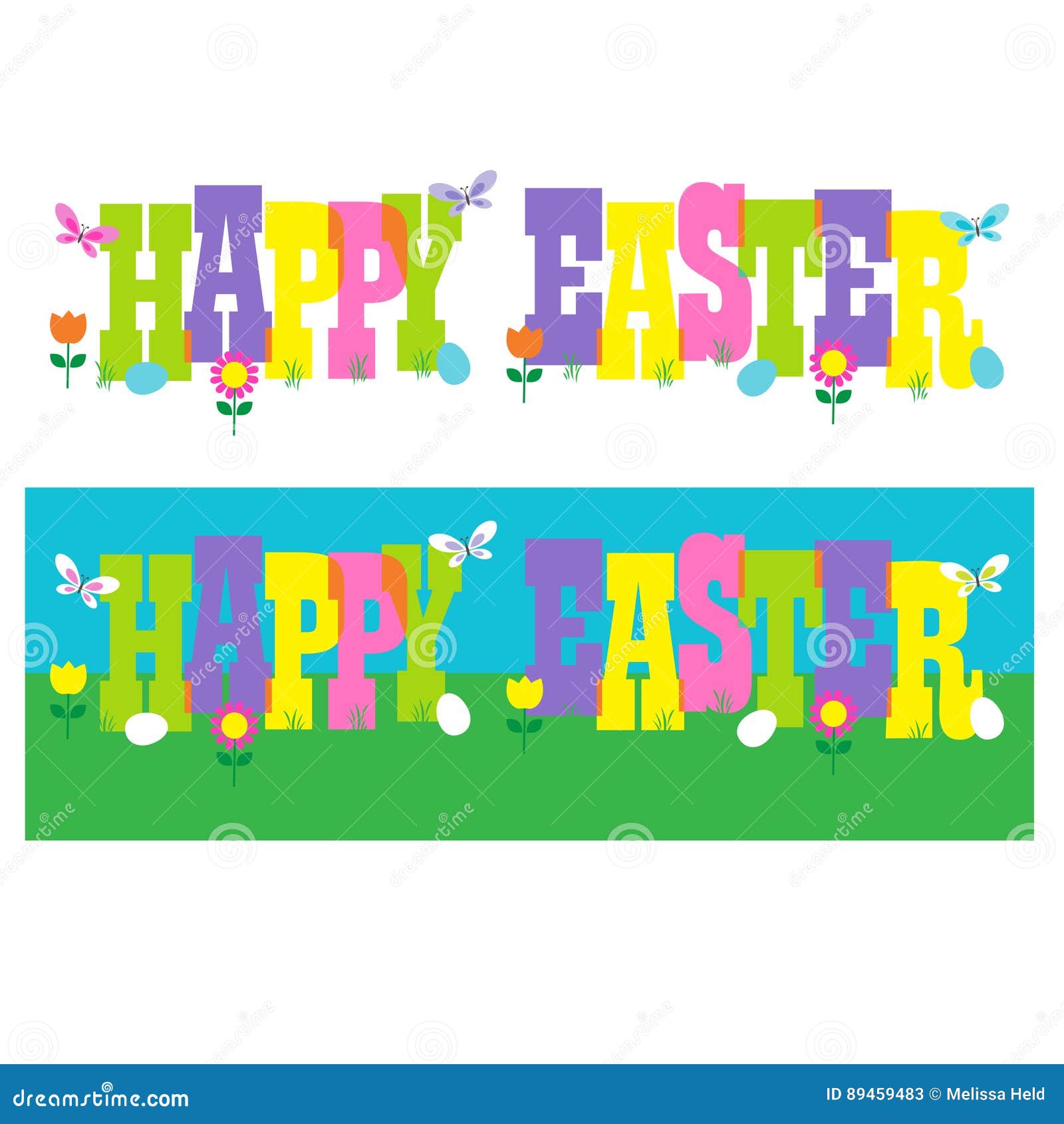 Happy Easter Type with Butterflies Stock Illustration - Illustration of ...