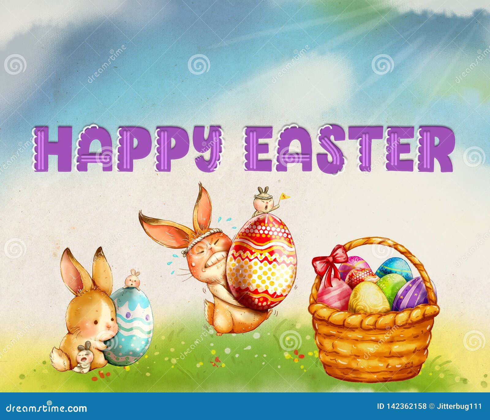 Happy Easter Bunny Egg Scene Stock Illustration - Illustration of eggs ...