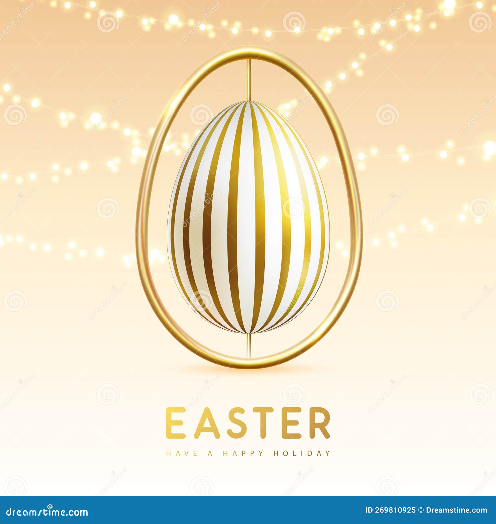 Happy Easter Typography Background with Golden Easter Egg and String of ...