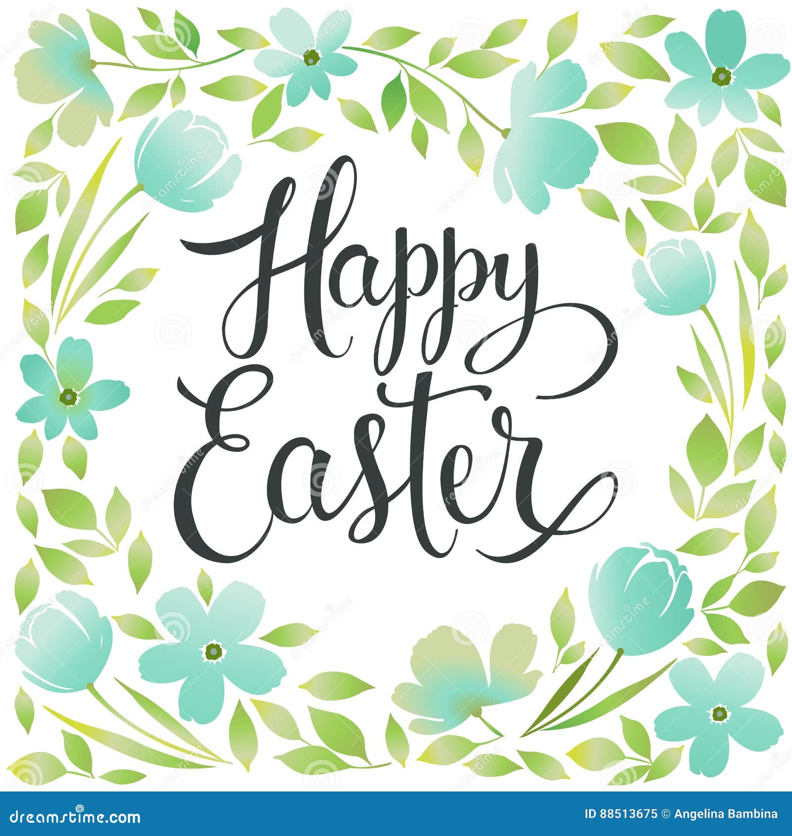 Happy Easter Typography Background with Wreath and Calligraphy Greeting ...