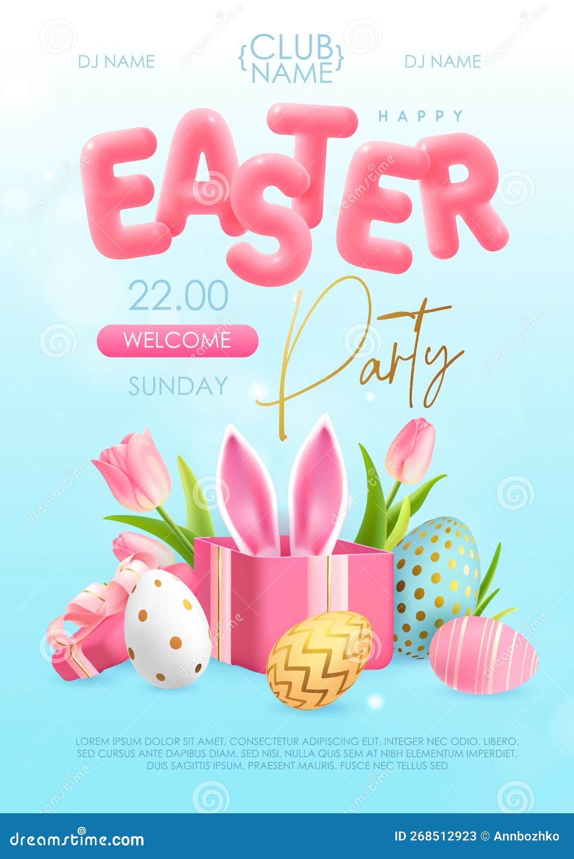 Happy Easter Typography Party Poster with Colorful Easter Eggs, Open ... Happy Easter Typography Party Poster with Colorful Easter Eggs, Open ...
