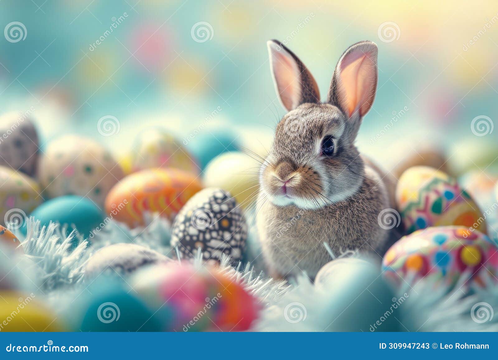 Happy Easter Unbleached Eggs Joyful Basket. White Bouquet Bunny Ruby ...