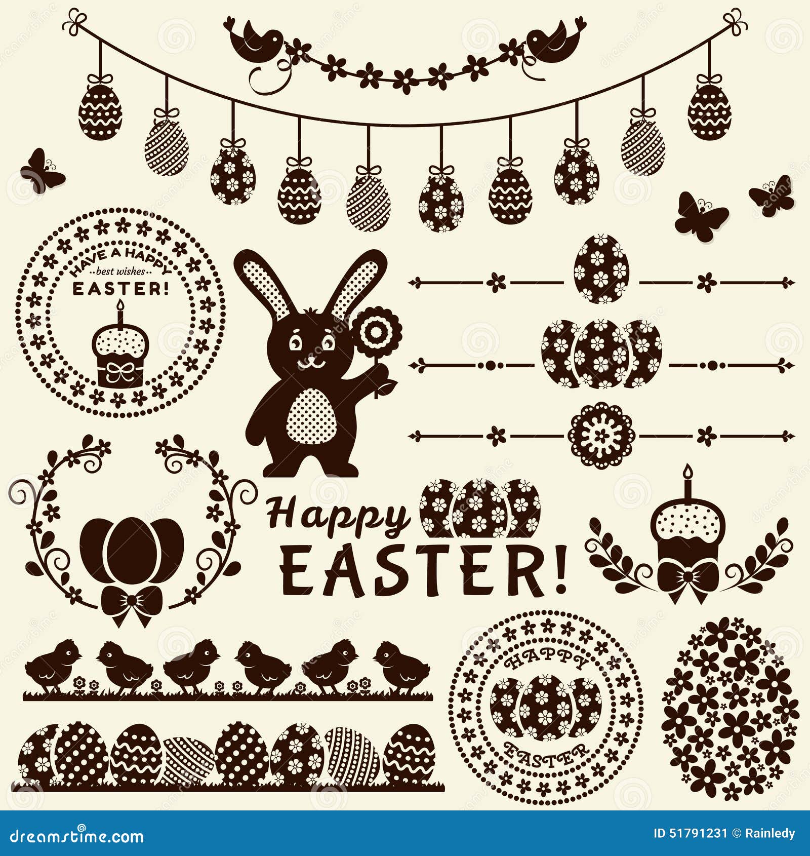 Vector Easter Horizontal Layout Frame Border With Bunny, Eggs And Happy ...