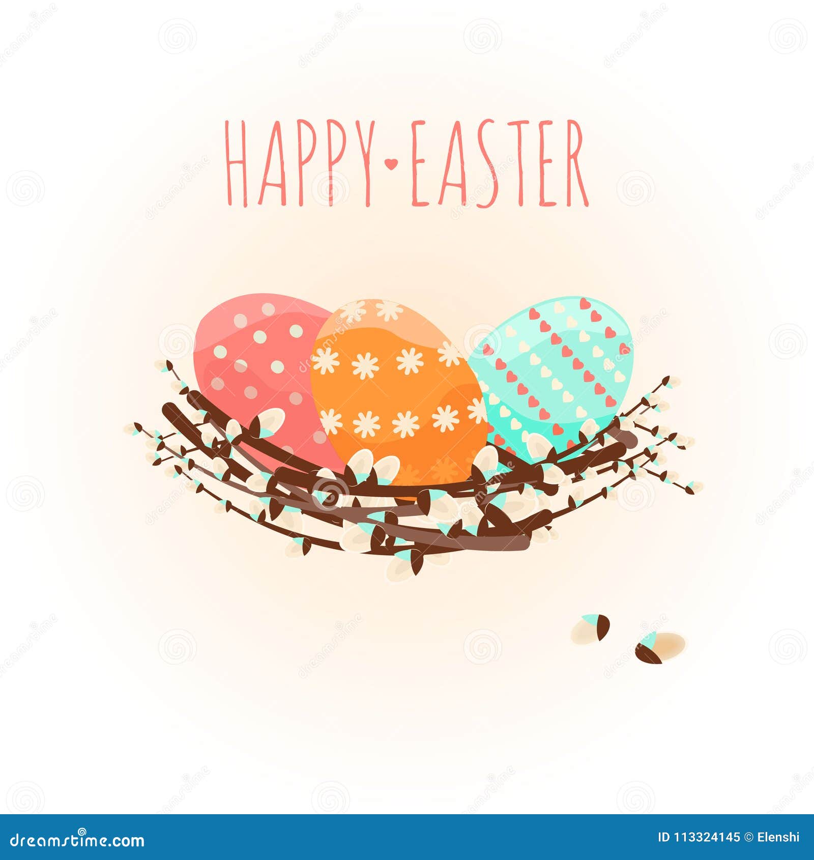 Happy Easter. Vector Image of Easter Symbols. a Painted Egg, a Nest of ...
