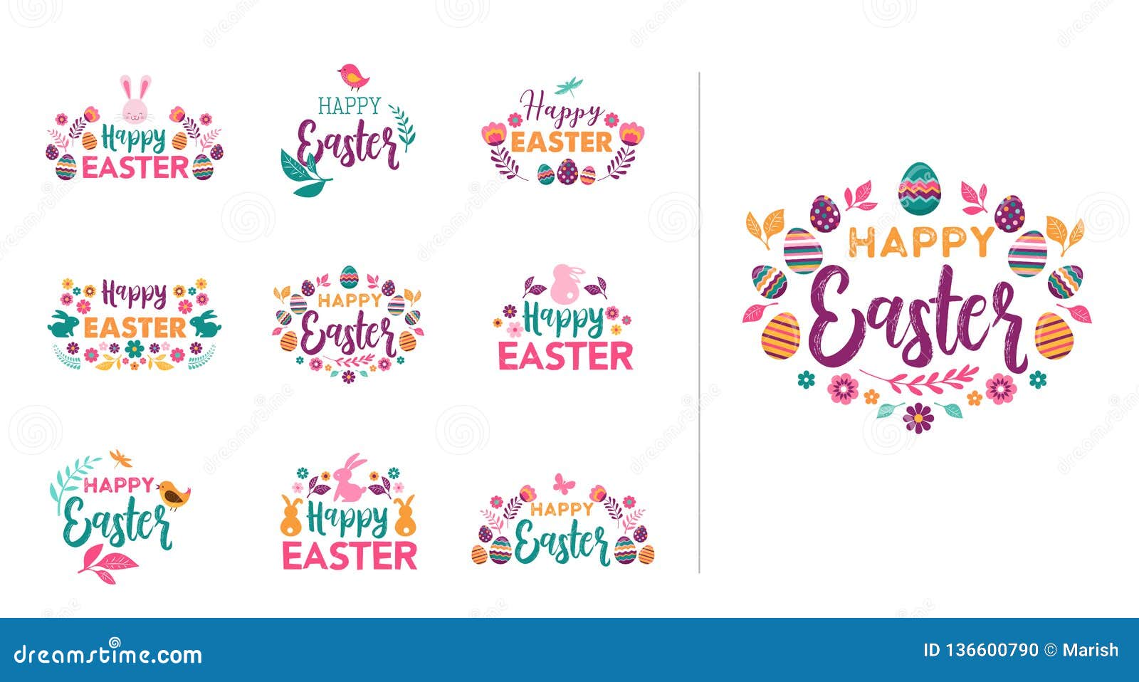 Happy Easter, Vector Symbols, Logo, Badges and Lettering Design Stock ...