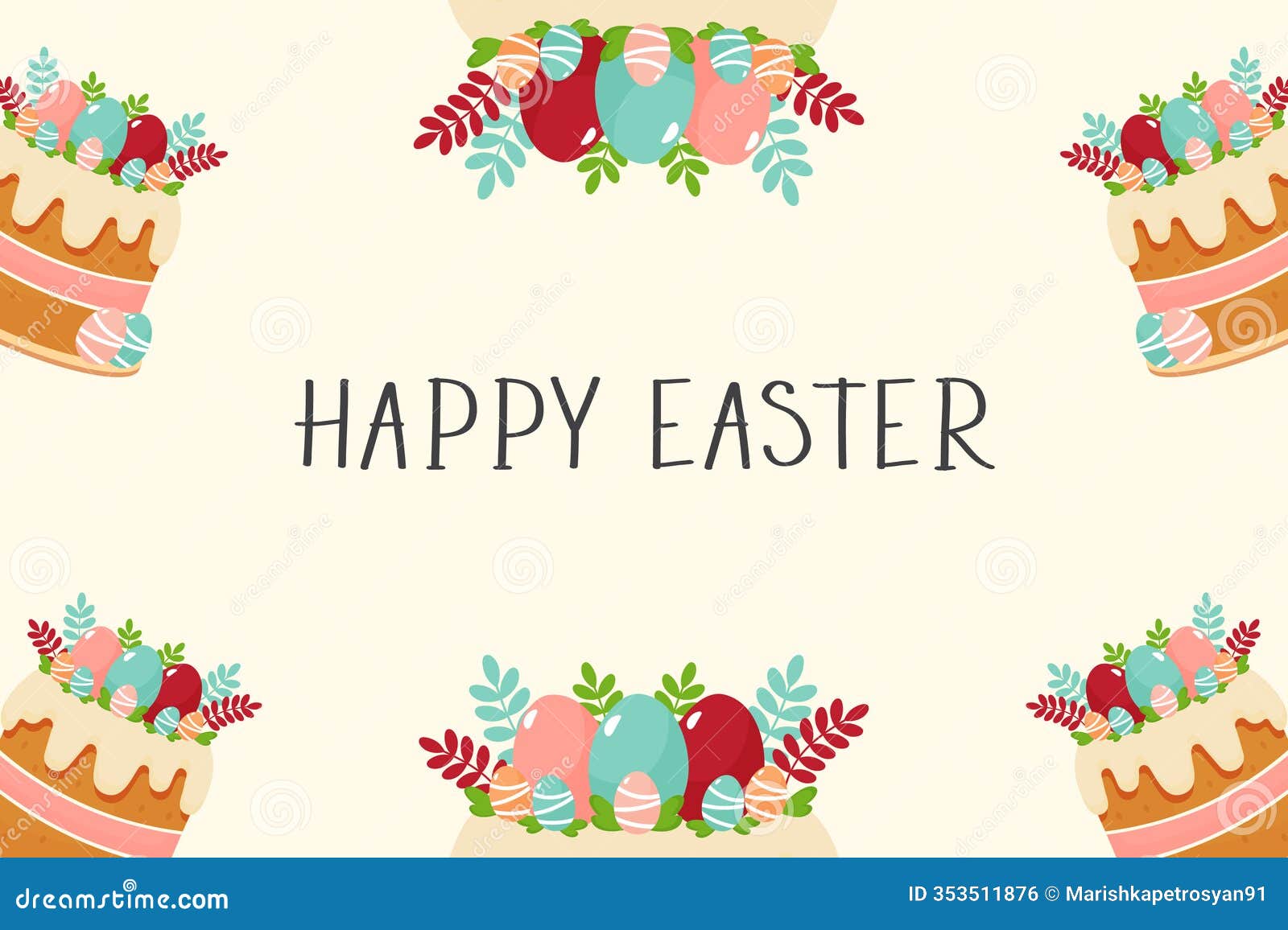 Happy Easter Wallpaper Design with Easter Cake Flat Illustration Stock ...