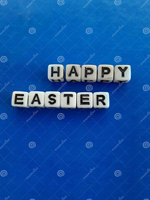 Happy Easter Words Letters on White Blocks on a Blue Background Stock Image - Image of words ...