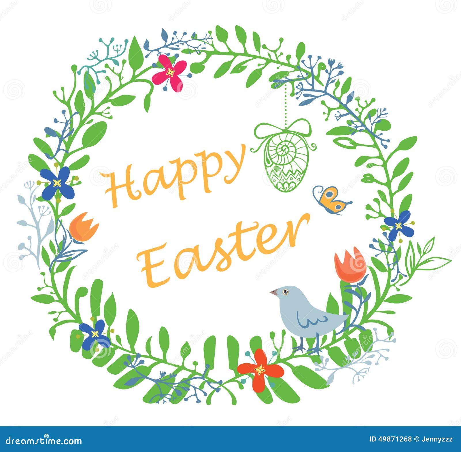 Happy Easter wreath stock vector. Illustration of celebration - 49871268