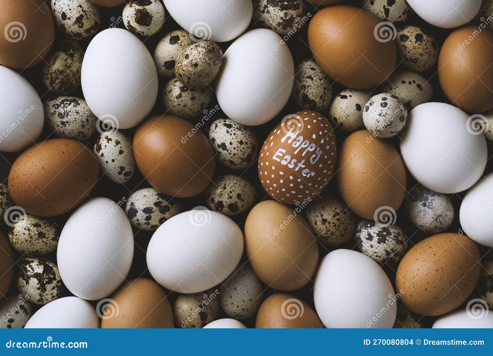 Happy Easter Written White Chicken Egg on Pile of Eggs. Stock Photo ...
