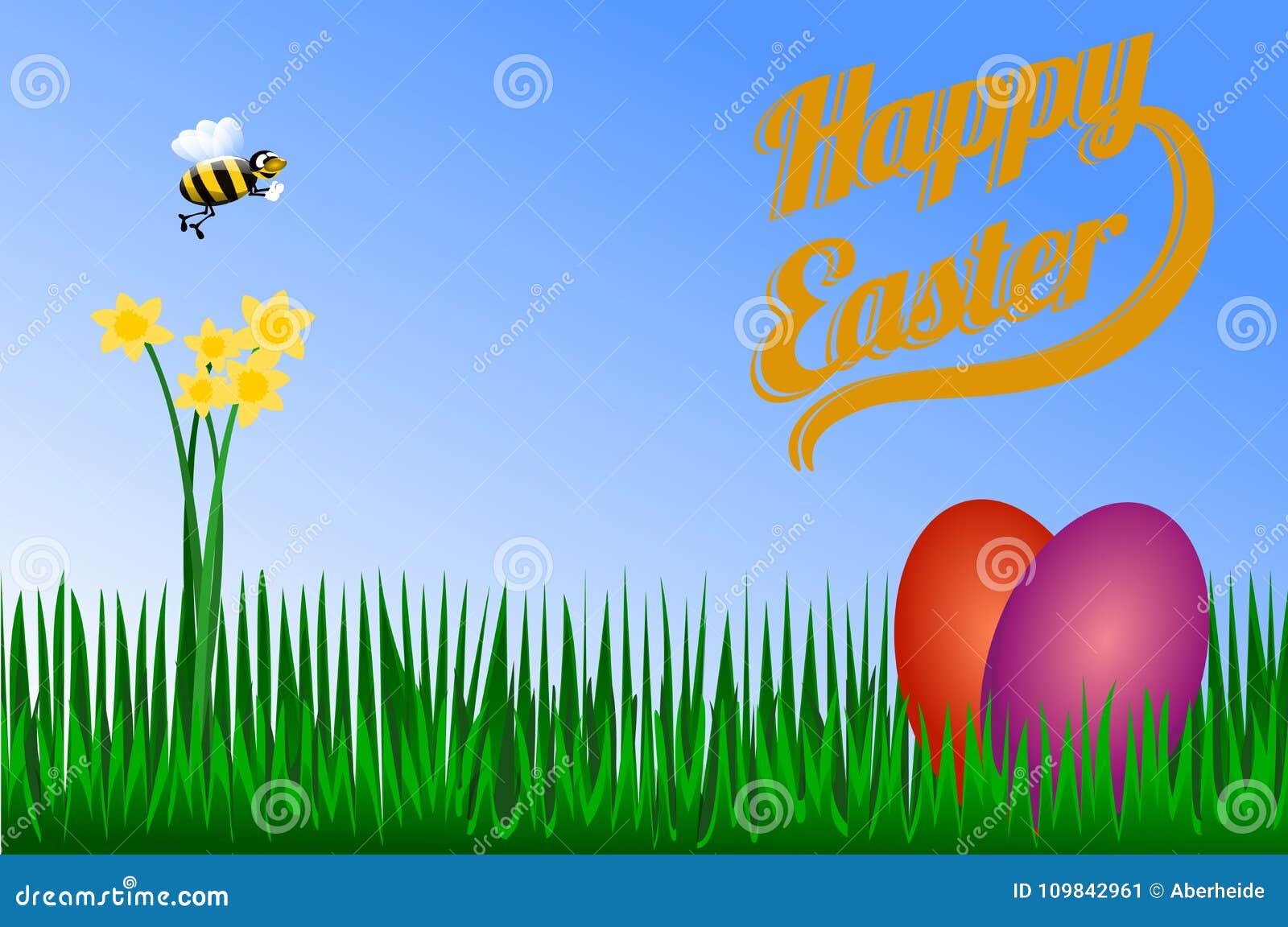 Happy Easter, Yellow Flowers with Bees Stock Vector - Illustration of ...