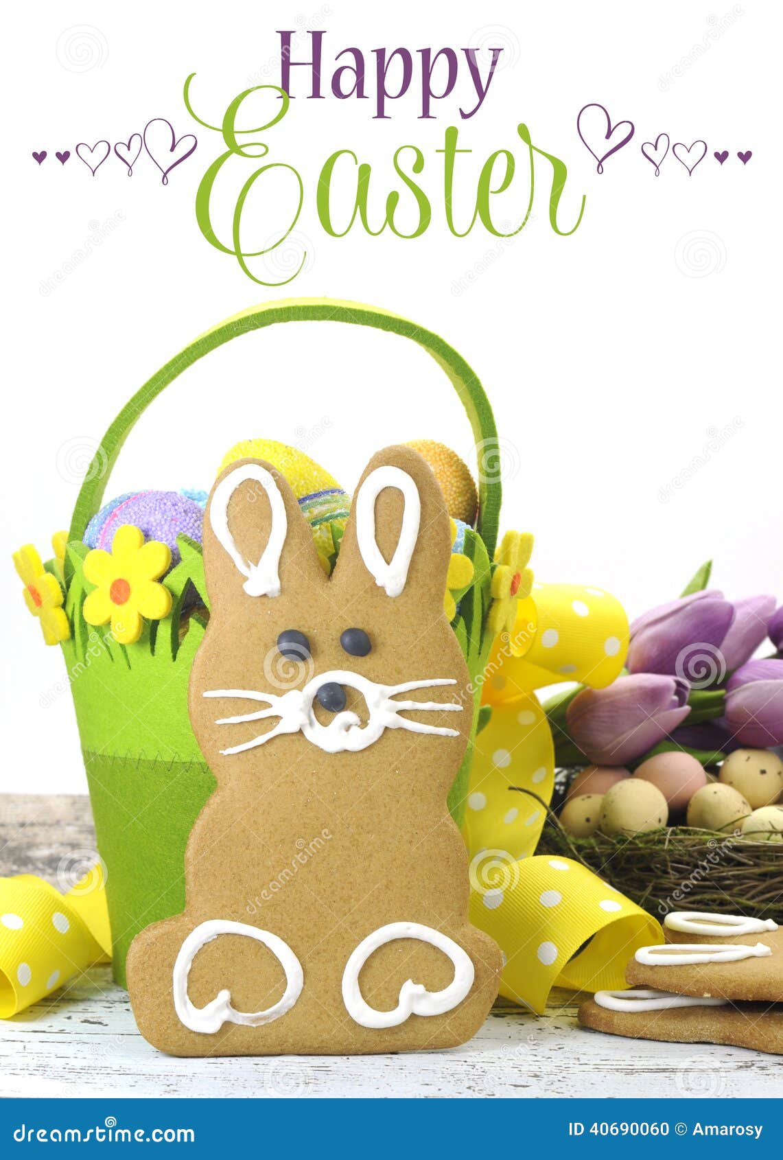 Happy Easter Yellow and Lime Green Theme Gingerbread Bunny Cookie with ...