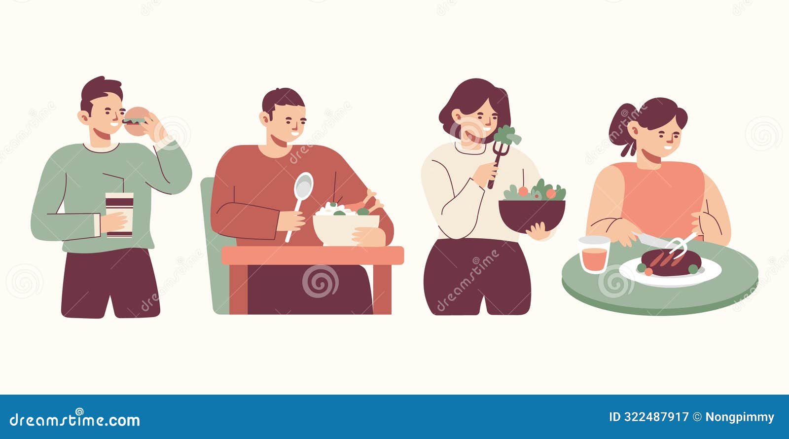 Happy Eating Cartoon Character Set Stock Vector - Illustration of ...