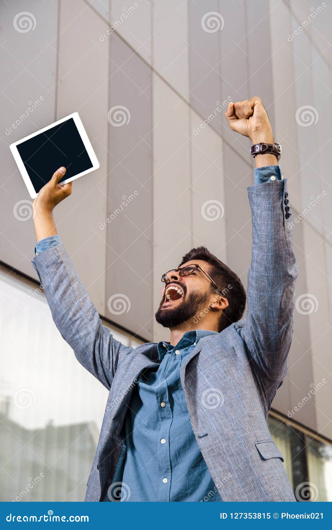 Happy Ecstatic Businessman with Tablet Stock Image - Image of office ... Happy Ecstatic Businessman with Tablet Stock Image - Image of office ...