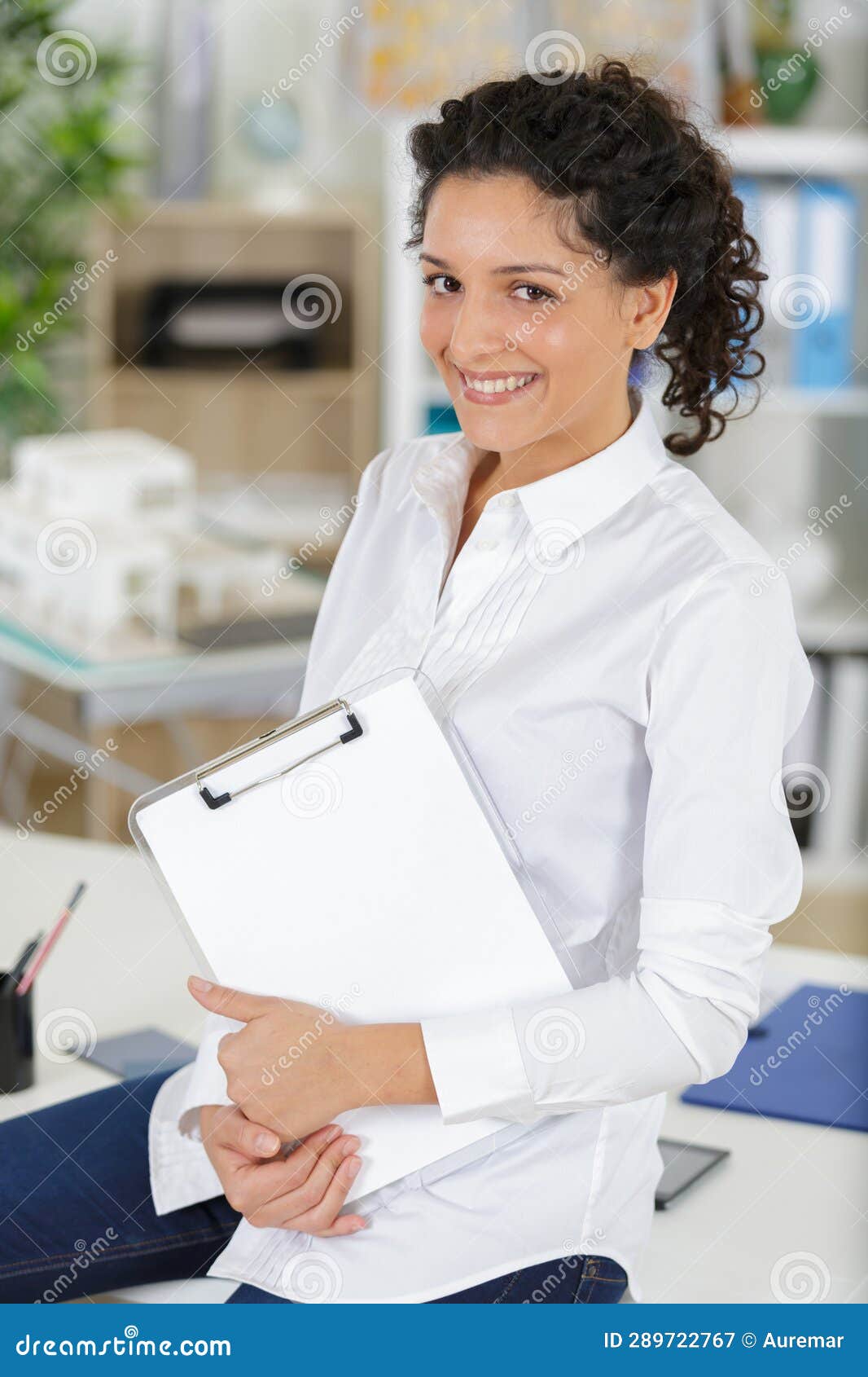 Happy Efficient Female Worker Looking at Camera Stock Image - Image of ...