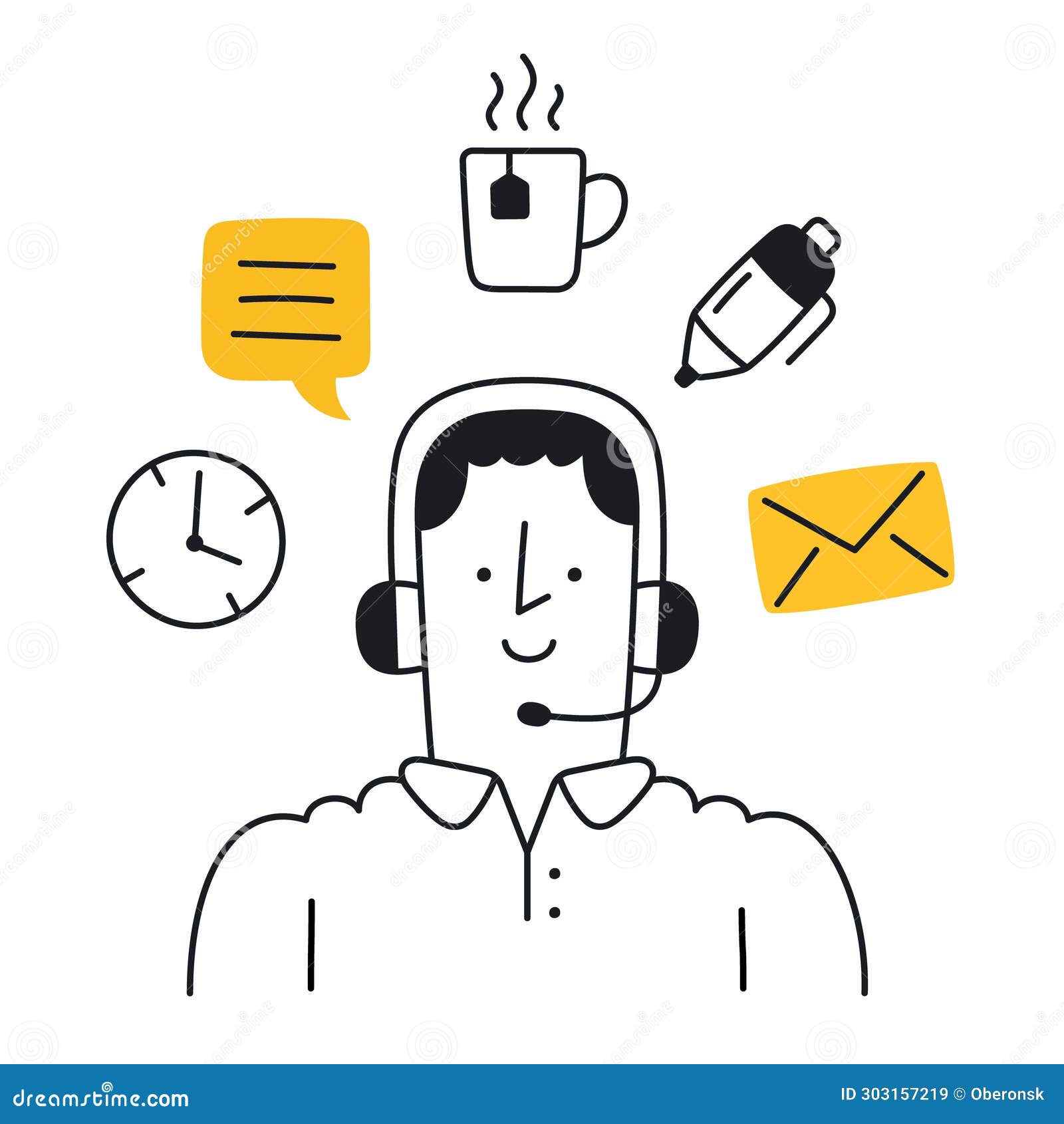Happy Efficient Virtual Assistant at Work - Doodle Style with an ...