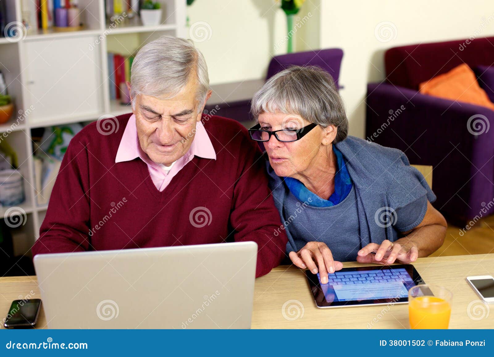 Happy Elder Couple Writing Email To Grandson Stock Photo - Image of ...