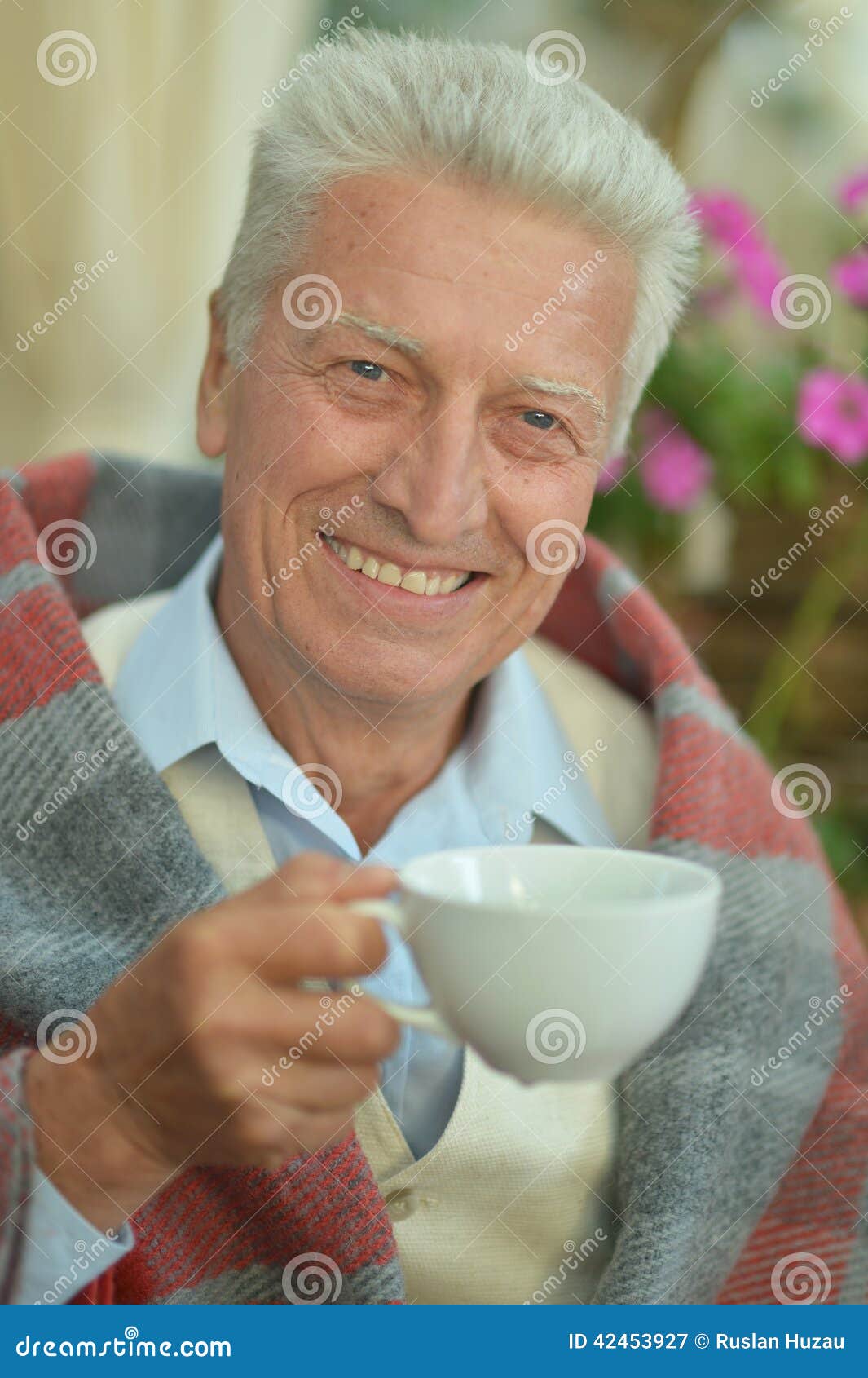 Happy Elderly Man Drinking Tea Stock Image - Image of wrinkles, adult ...