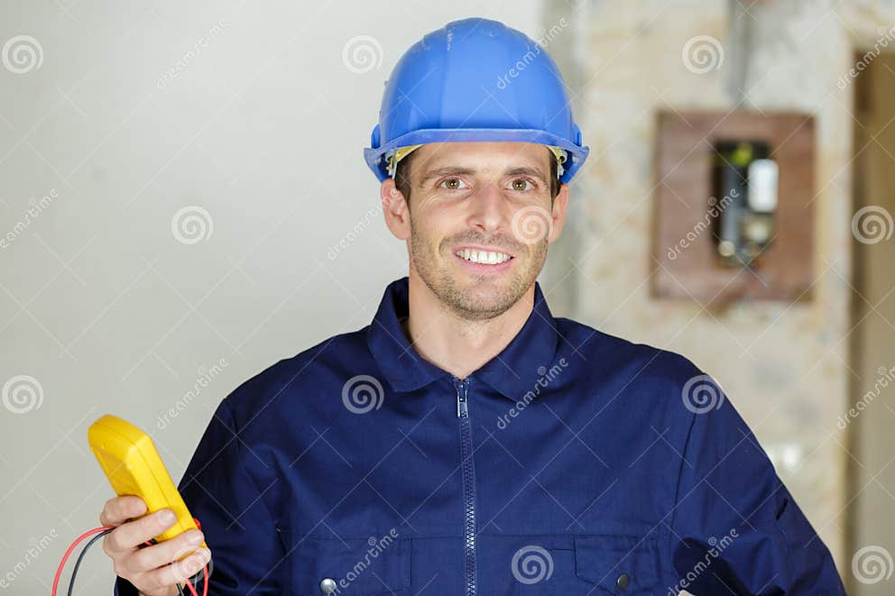 Happy Electrical Engineer Looking at Camera Stock Image - Image of tool ...