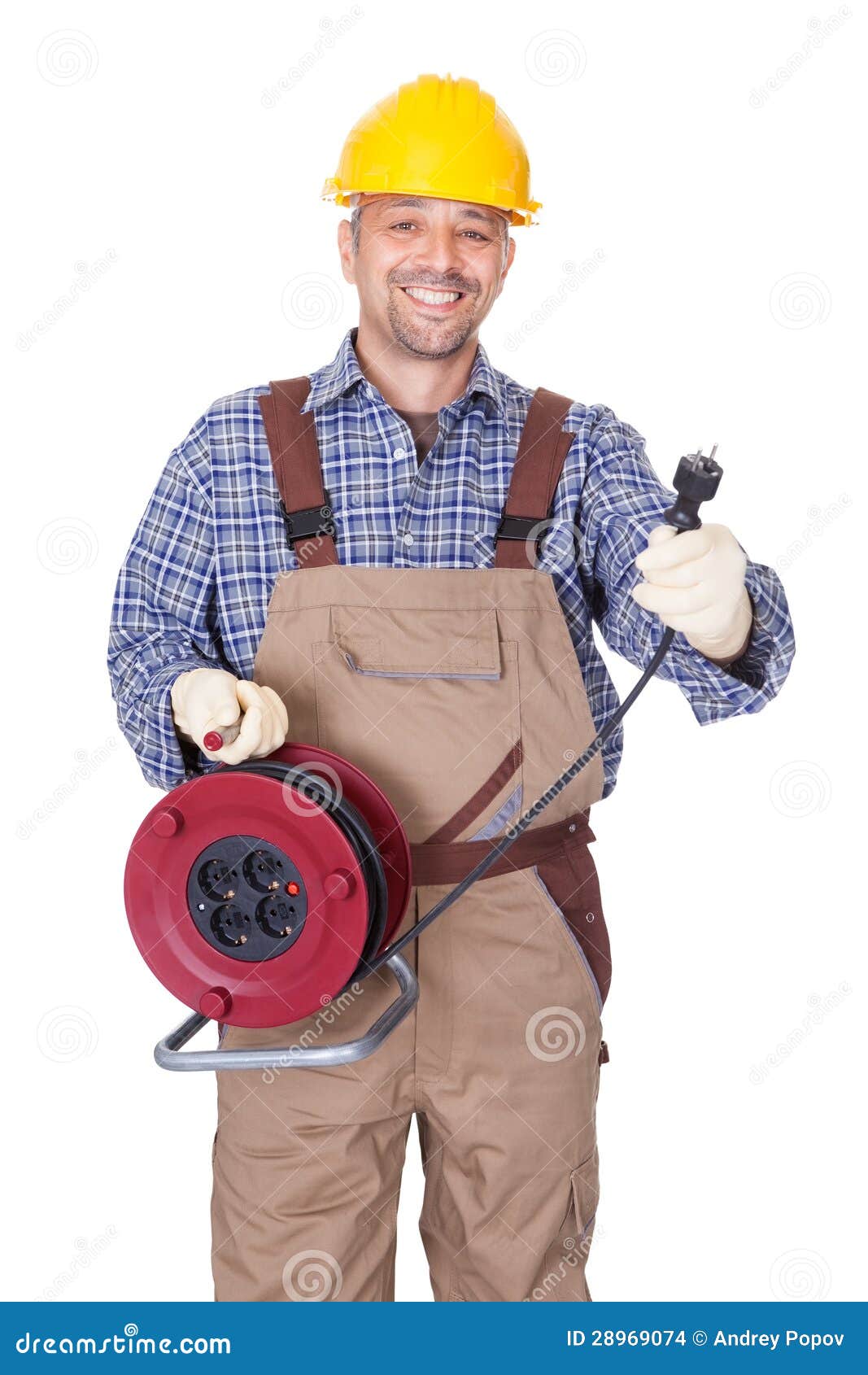 Happy Electrician Working At Power Line Box Stock Photography ...